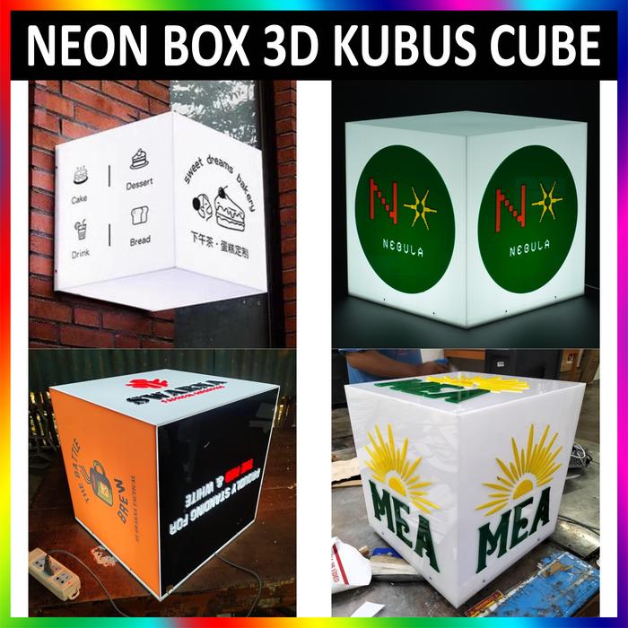 Jual Neon Box 3D Kubus Cube Balok LED Full Acrylic 5 Sisi All Varian ...