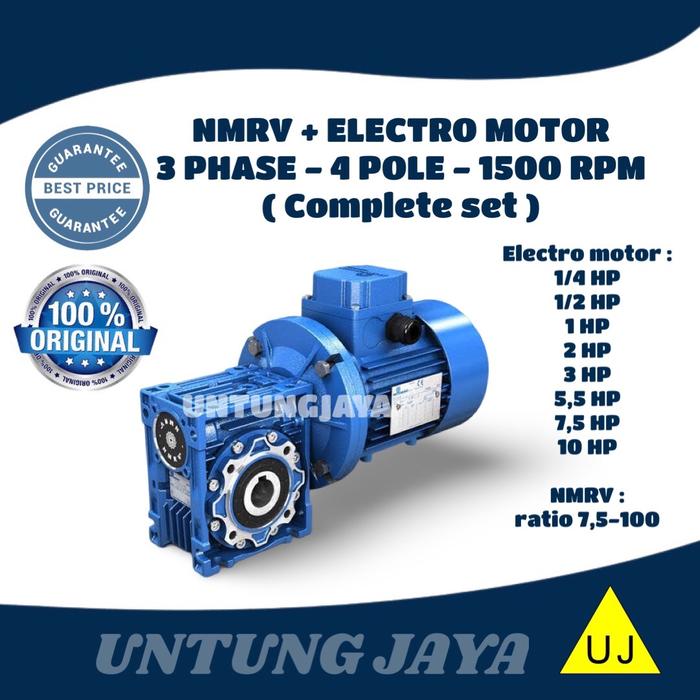 Jual GEARBOX NMRV 110 COUPLE WITH ELEKTRO MOTOR 3 PHASE 2 HP 1,5 KW 4 ...