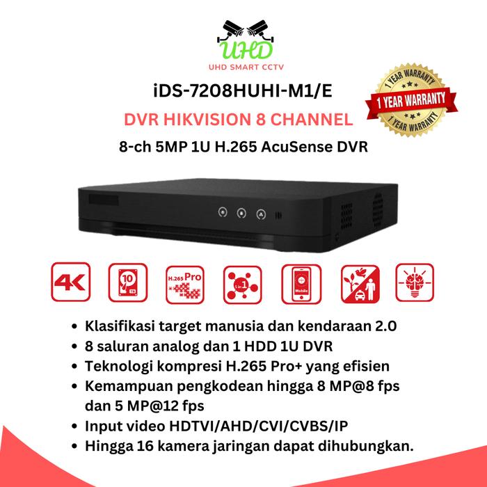 Jual HIKVISION - DVR 8 Channel iDS-7208HUHI-M1/E (8-ch 5MP 1U H.265 ...
