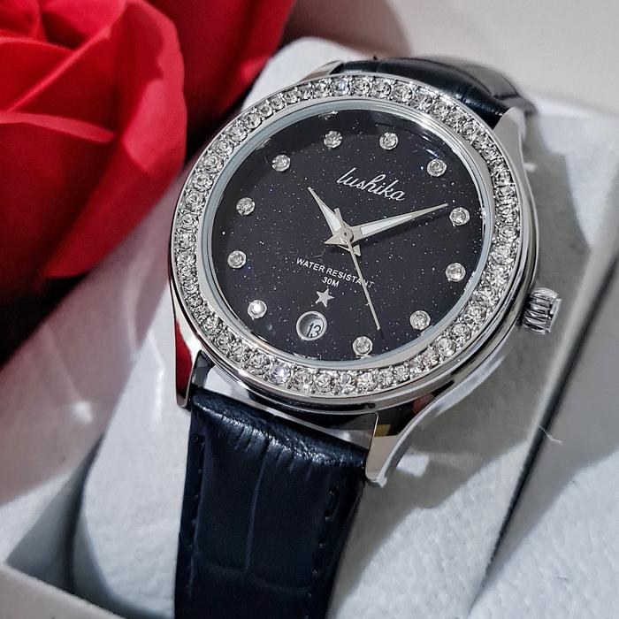 Jual LUSHIKA Star Jam Tangan Wanita Original Fashion Kulit Hitam ...