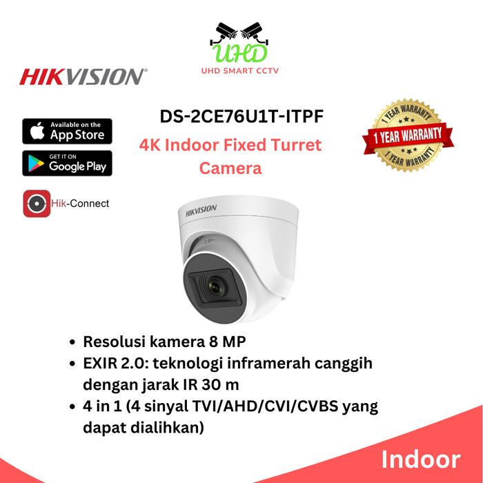 Jual HIKVISION - Kamera Cctv Indoor (DS-2CE76U1T-ITPF) 4K Indoor Fixed Turret Camera - Jakarta ...