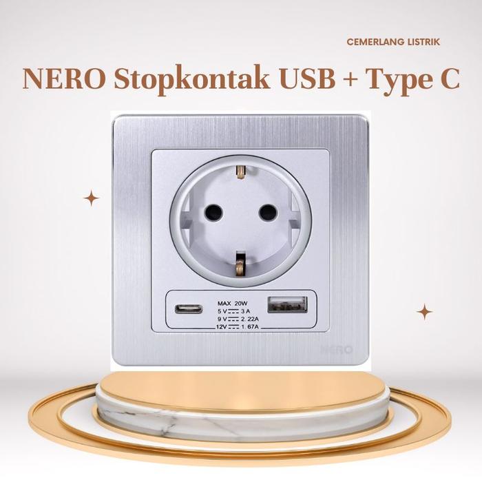 Jual Nero stop kontak + USB Fast Charhing Tipe C + Tipe A Titanium V11 ...