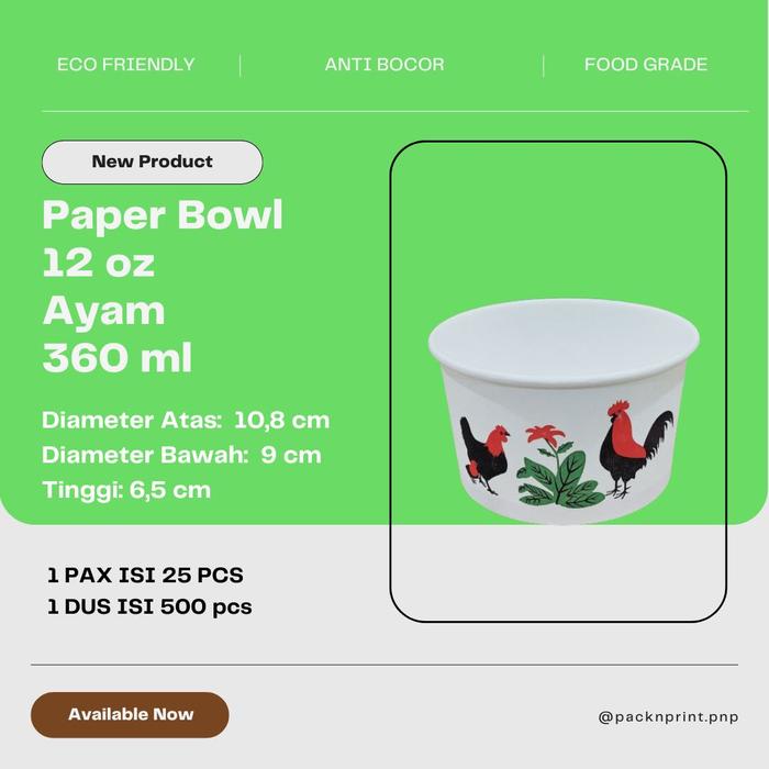 Jual Paperbowl Mangkok Kertas 12 oz 360ml AYAM isi 25 pcs Food Grade - Kab. Tangerang - pnp ...