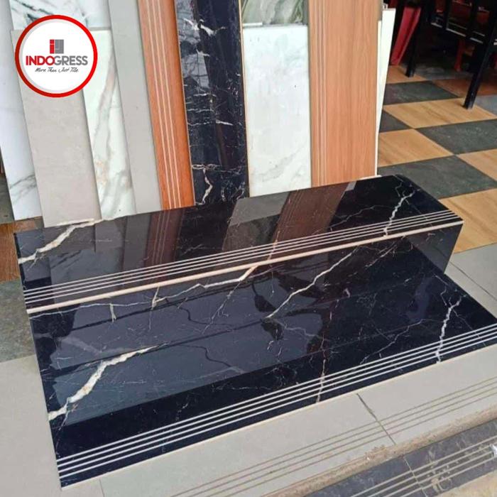 Jual granit tangga hitam corak putih portro black 30x120+20x120 motif ...