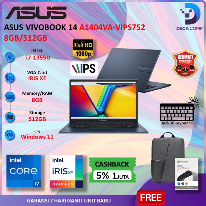 Promo ASUS Vivobook 14 A1404VA i7-1355U 8GB/16GB 512GB/1TB W11+OHS 14 ...