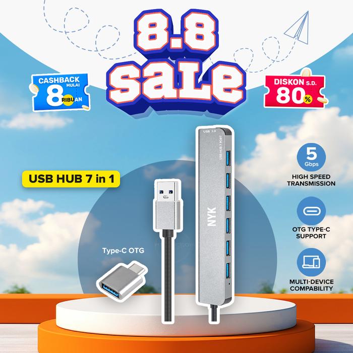 Promo USB HUB 3.0 NYK 7 Port Cable 1M OTG Type C - Jakarta Pusat - NYK ...