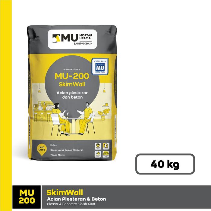 Jual Mortar Utama MU-200 SkimWall Acian Plester dan Beton 40Kg - 1 Sak ...