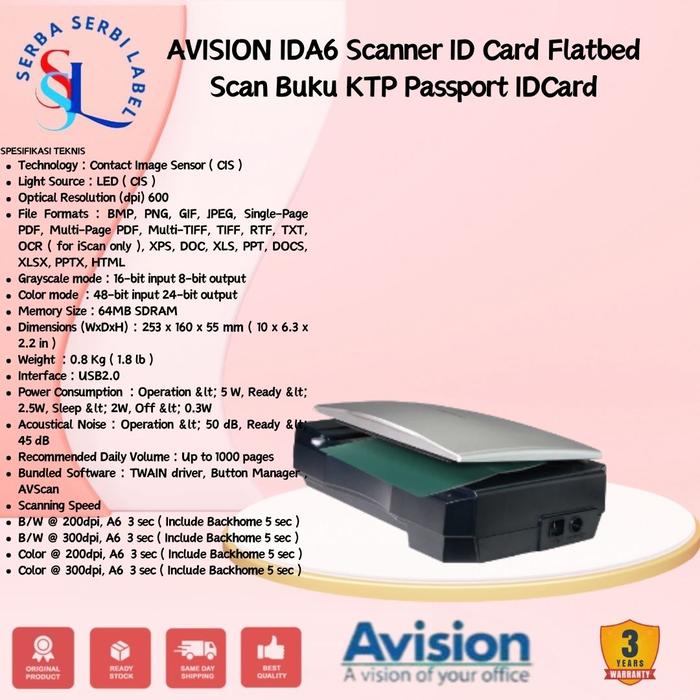 Jual AVISION IDA6 Scanner ID Card Flatbed Scan Buku KTP Passport IDCard ...