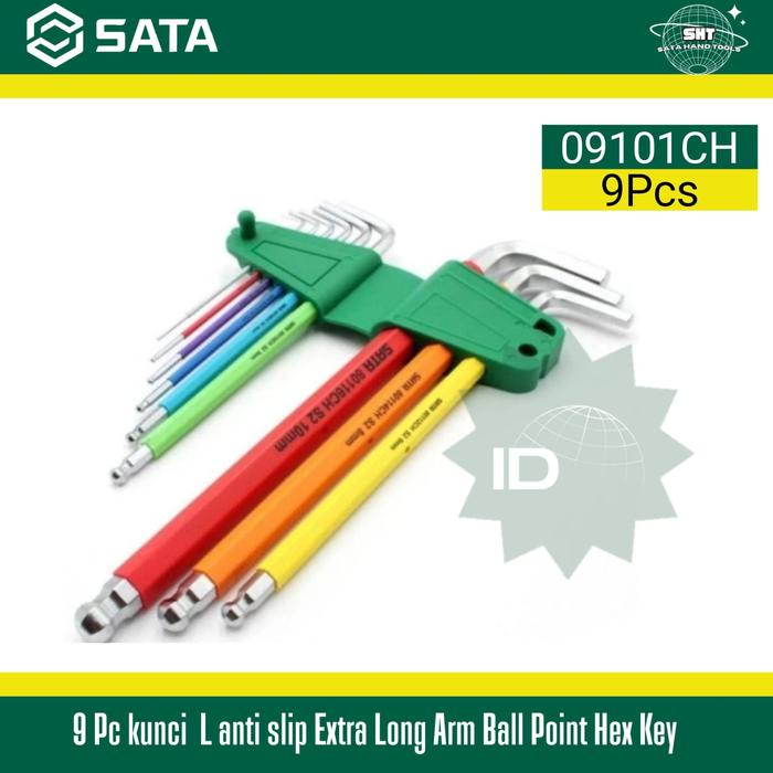 Jual SATA KUNCI L 09101CH - 9PC. EXTRA LONG ARM BALL POINT HEX KEY (MM ...