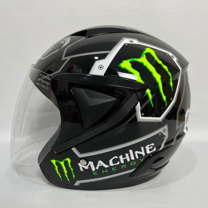 Jual Helm JP13 Machine Energy Hitam Glossy Half Face Helm Dewasa SNI ...