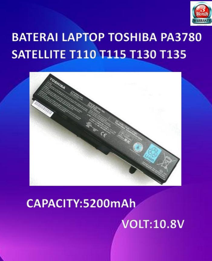 Jual BATERAI LAPTOP TOSHIBA PA3780 SATELLITE T110 T115 T130 T135 ...