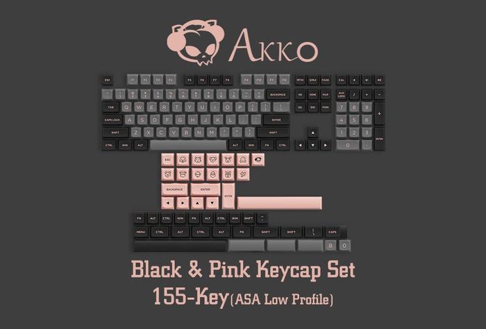 Jual AKKO ASA Low Profile PBT Double Shot Keycaps Set 155 Key Black ...