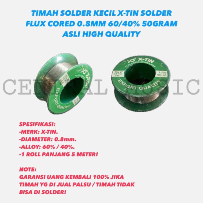 Jual TIMAH SOLDER KECIL X-TIN SOLDER FLUX CORED 0.8MM 60/40% 50GRAM ...