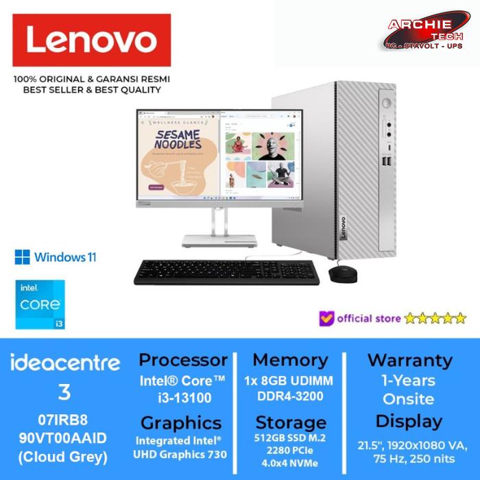 Jual PC LENOVO IdeaCentre 3 07IRB8 90VT00AAID Core i3 13100 8GB 512GB ...