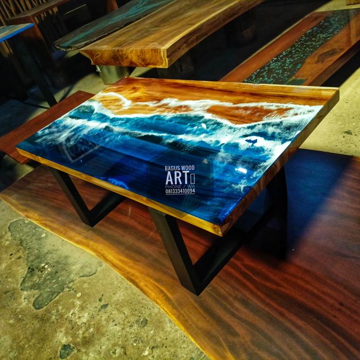 Jual Meja resin kombinasi kayu solid / meja resin kayu jati / meja ...