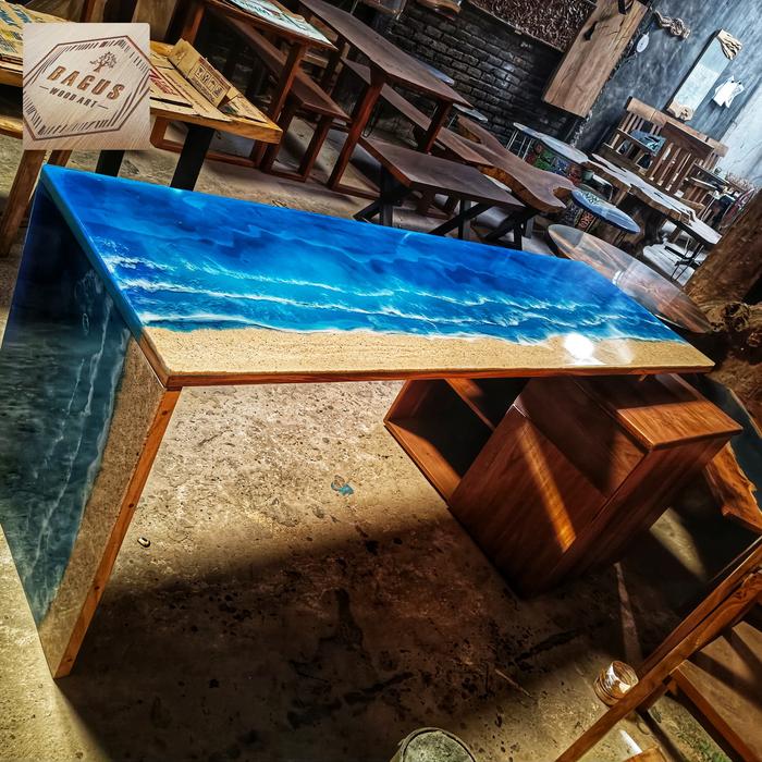 Jual Meja resin kombinasi kayu solid / meja resin kayu jati / meja ...