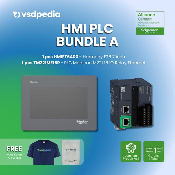 Promo Bundle Schneider HMI Easy Touch Panel 7inc HMIET6400 + Controller ...