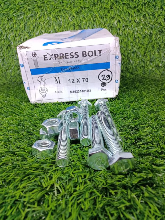 Jual Baut Mur Besi, Baut Mur Hexagon Besi M12X70 Putih P1.75 (Kunci 19 ...