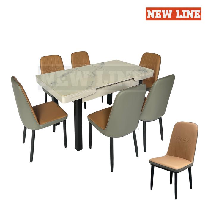 Jual New Line - Meja Makan Tarik Marmer 6 Kursi / Meja Makan Minimalis ...