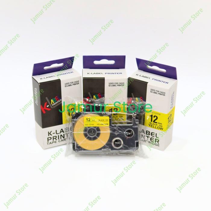 Jual EZ- Label Casio Tape Cartridge 12MM Black INK Yellow - Jakarta ...