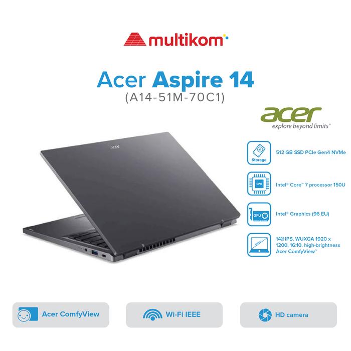 Promo Acer Aspire 14 A14-51M-70C1 Intel 7-150U 16GB 512SSD 14″ WUXGA ...