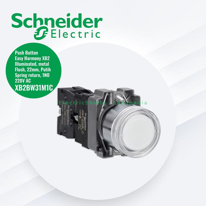 Jual Push Button XB2 Illuminated 220V AC Schneider Metal Flush 22mm ...