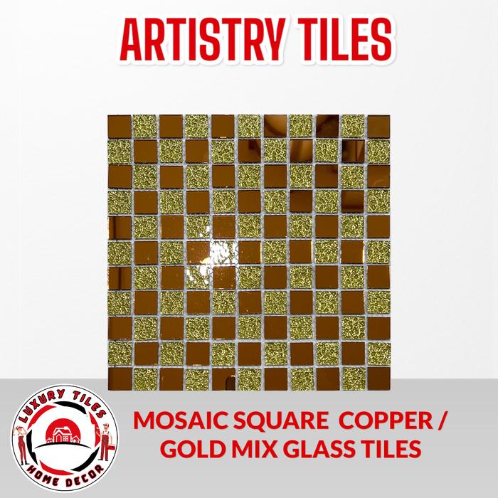 Jual Mosaic Square Copper / Gold Mix Mirror Glass Tiles Dekorasi ...