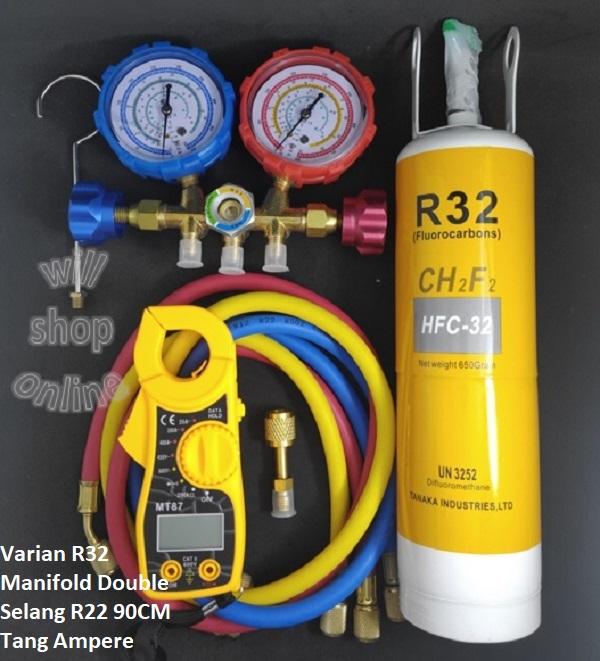 Jual PAKET ALAT PENGISIAN FREON AC RUMAH R32 MANIFOLD DOUBLE + TANG AMPERE - DENGAN FREON, R22 ...