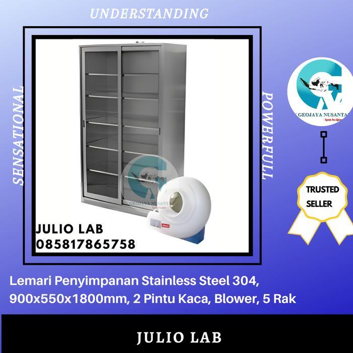 Jual Lemari Penyimpanan Stainless Steel 304 Laboratorium, 900x550x1800mm, 2 Pintu Kaca, Blower ...