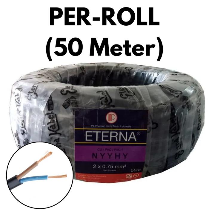 Jual PER-ROLL Kabel Serabut NYYHY 2 x 0.75 mm x 50 meter Eterna Hitam ...