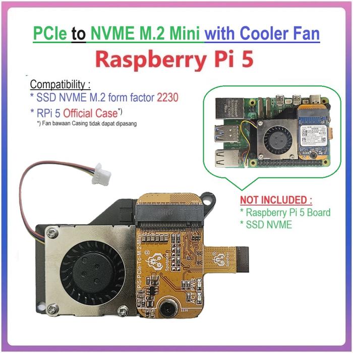 Jual Raspberry Pi 5 : PCIe to M.2 Mini Board Adapter (Support for SSD ...