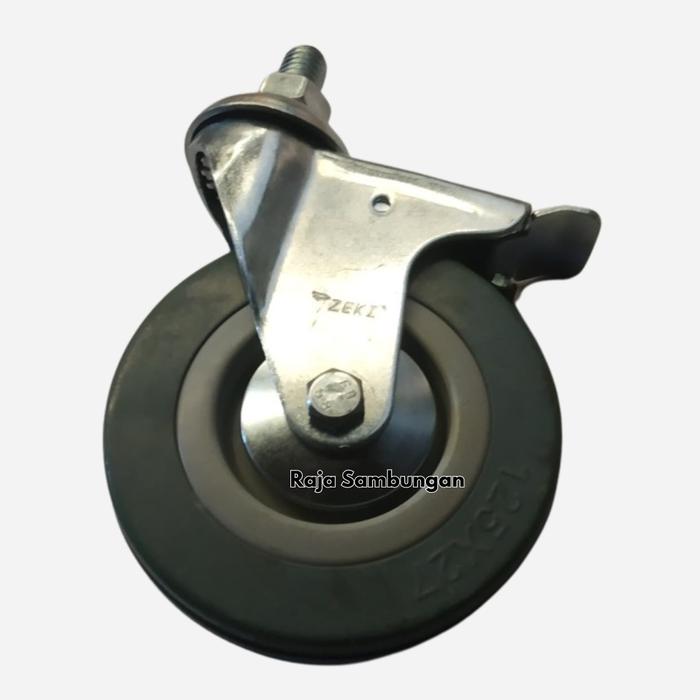 Jual Roda Karet 5 inch Hidup Plus Rem 27 x 125 mm Baut Ban Troli ...