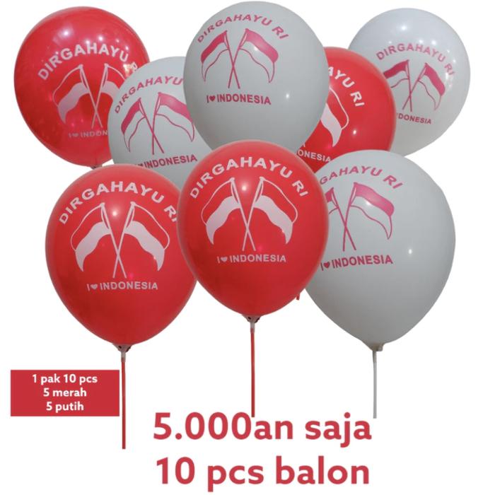 Jual BALON LATEX MERAH PUTIH 10pcs BALON KARET TIUP HIASAN DEKORASI HUT ...