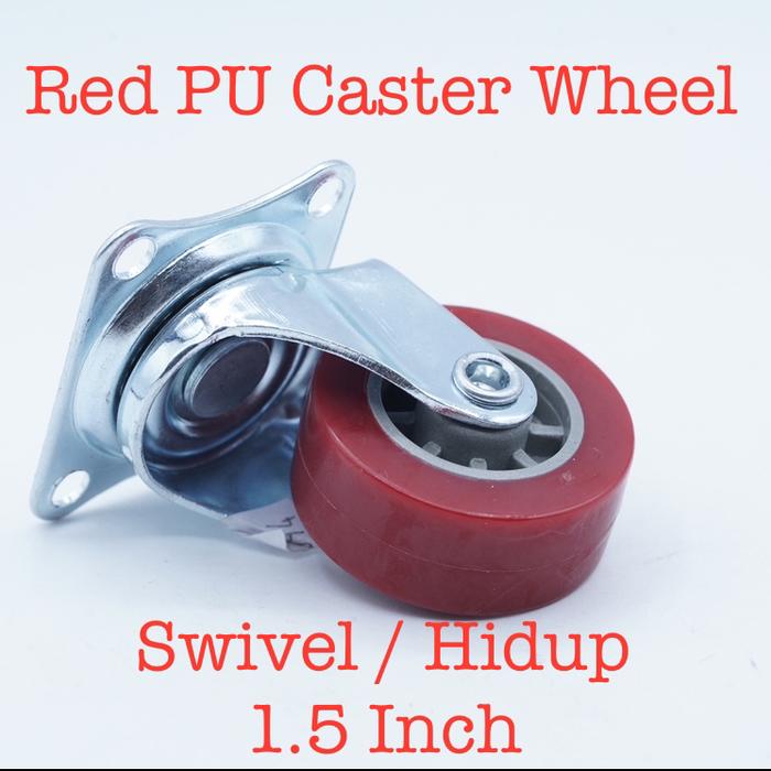 Jual Roda Kastor Red PU Caster Wheel 1.5 Inch Swivel Hidup 1.5” without ...