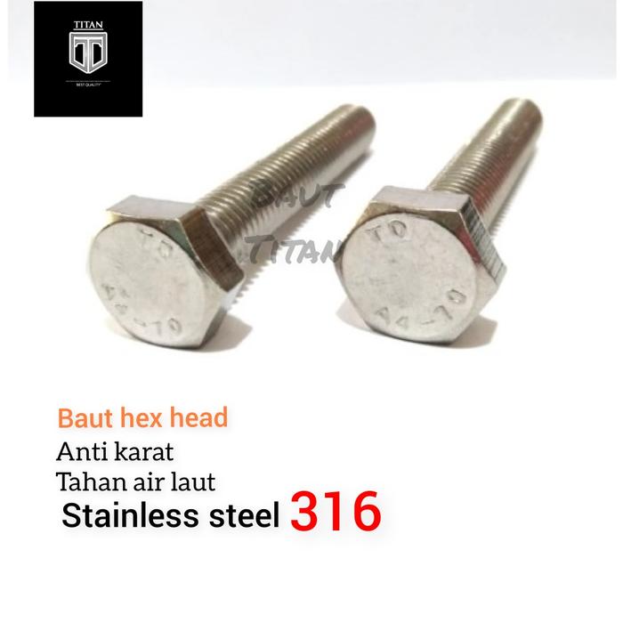 Jual SS 316 HEX BOLT M10 x 80 BAUT HEXA HEAD 8MM BAUT STAINLESS ANTI ...