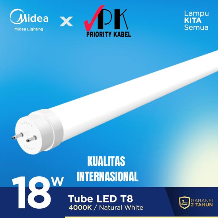 Jual Midea - Lampu T8 Led Glass 18W Watt Natural White 4000K Kuning ...