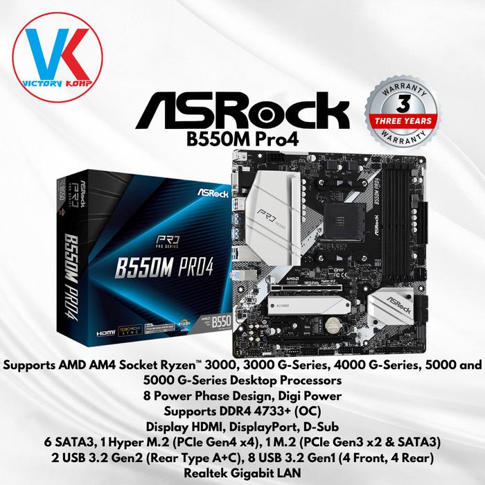 Jual Motherboard ASRock B550M Pro4 AMD B550 DDR4 PCIe4.0 - Kota ...