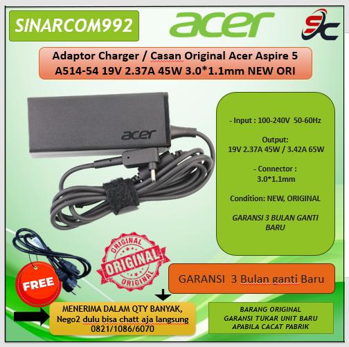 Promo Adaptor Charger / Casan Original Acer Aspire 5 A514-54 19V 2.37A ...