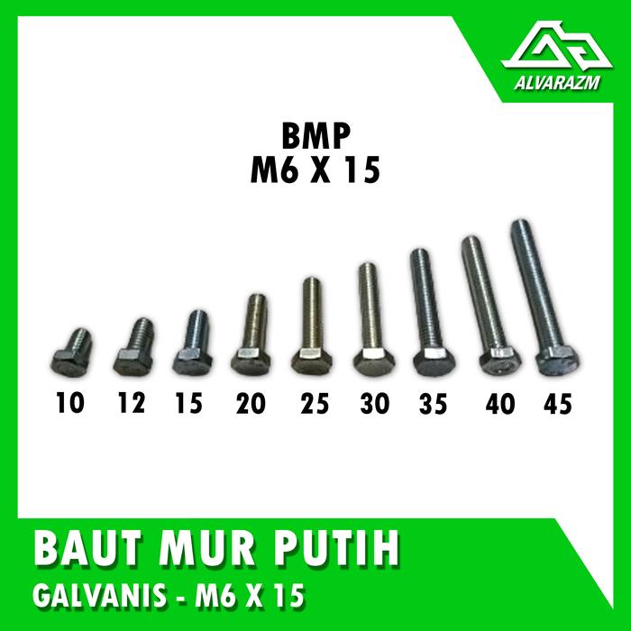 Jual Baut Mur Putih BMP Hexagon Hex Galvanis M6x15 M6 x 15 mm - Kab. Bogor - Alvarazm Tools ...