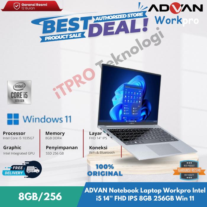 Jual ADVAN Notebook Laptop Workpro Intel I5 14'' FHD IPS 8GB 256GB Win ...