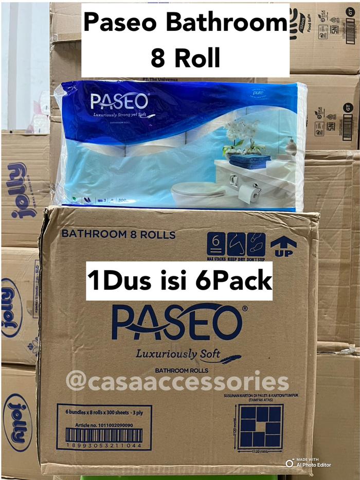 Jual Paseo Elegant Tissue Gulung Toilet Bathroom 300 Sheets 3 Ply 8 Roll Isi 6 Pack- 1 DUS ...