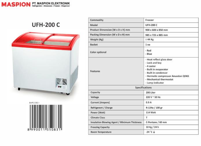 Jual MASPION UFH-200C FREEZER BOX SLIDING GLASS PINTU KACA 200LT ...