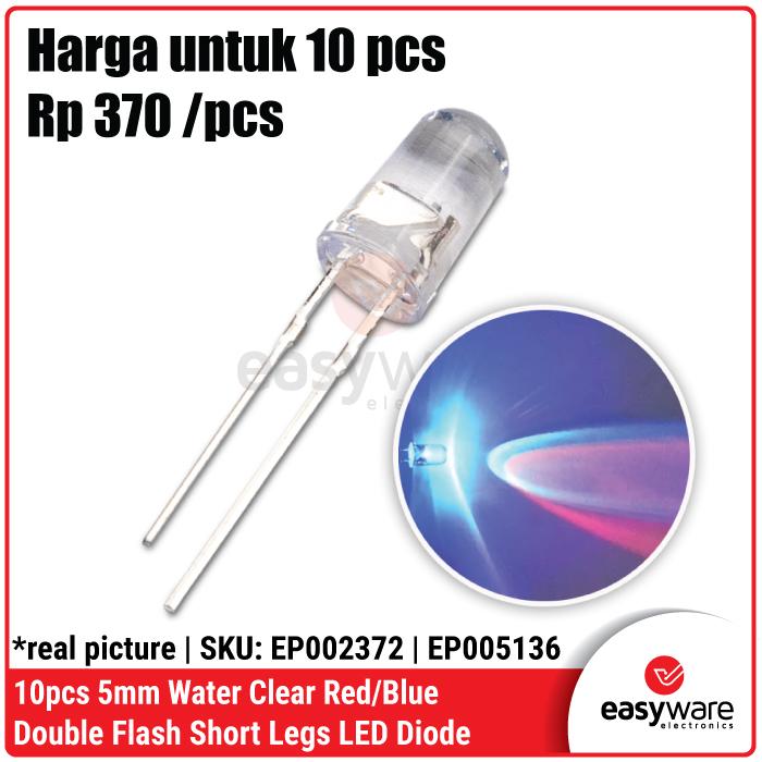 Jual 10pcs 5mm Water Clear Red/Blue Double Flash Short Legs LED Diode ...