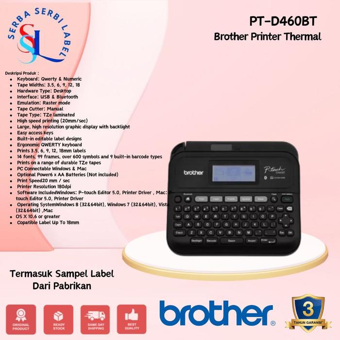 Jual PT-D460BT Brother Printer Label Maker Portable Bluetooth D460 ...
