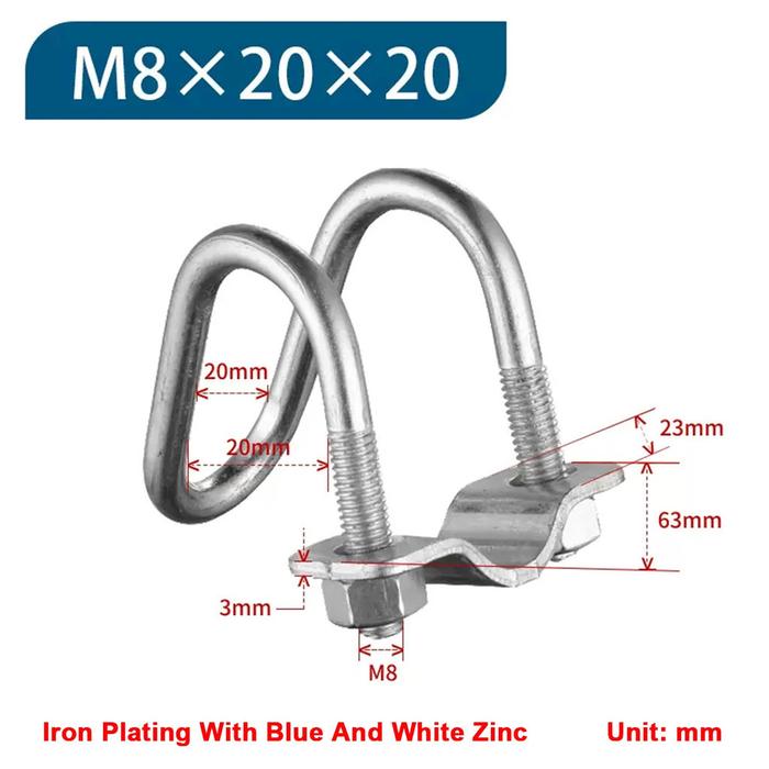 Jual Klem Pipa Plat Besi Seng Clamp Penjepit Pipa Baja M8 Double U ...