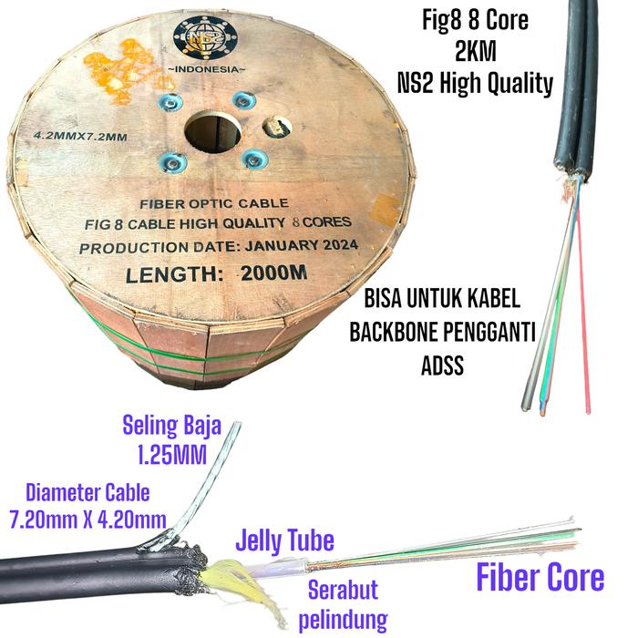 Jual kabel fo 12 core fig8 jelly tube NS2 high quality 2km / dropcore ...