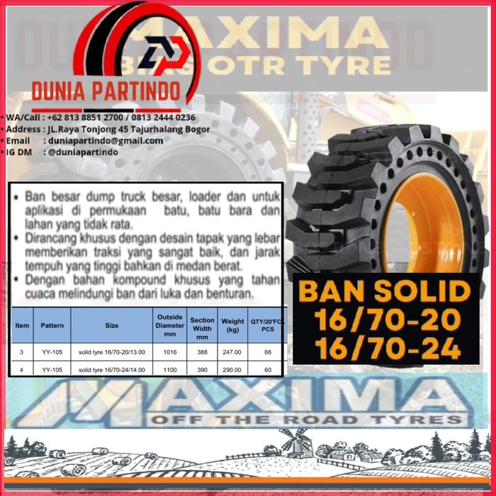 Jual Ban Solid Loader MAXIMA UK. 16/70-20 - Kab. Bogor - DUNIA PARTINDO ...