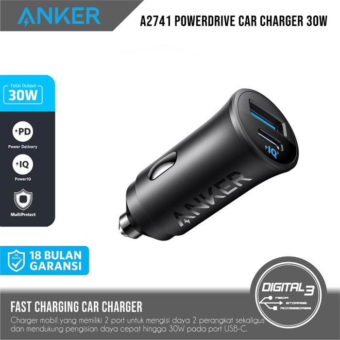Jual Anker PowerDrive 30W Car Charger Mobil Dual Port Fast Charging PPS ...