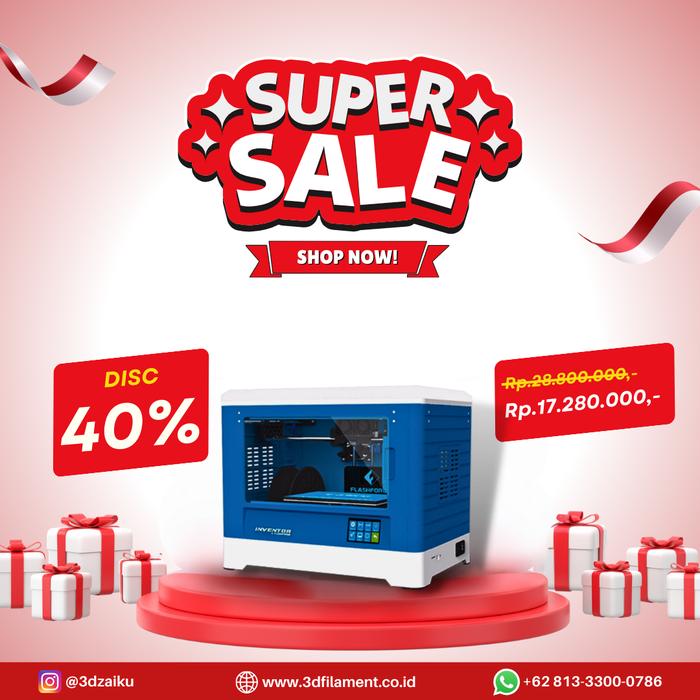 Promo 3D Printer Flashforge Inventor Dual Extruder dengan Built-In ...