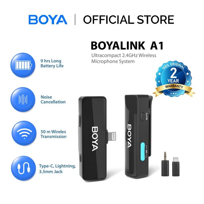 Promo BOYA LINK Boyalink A1 Black Sistem Mikrofon Nirkabel 2.4GHz ...